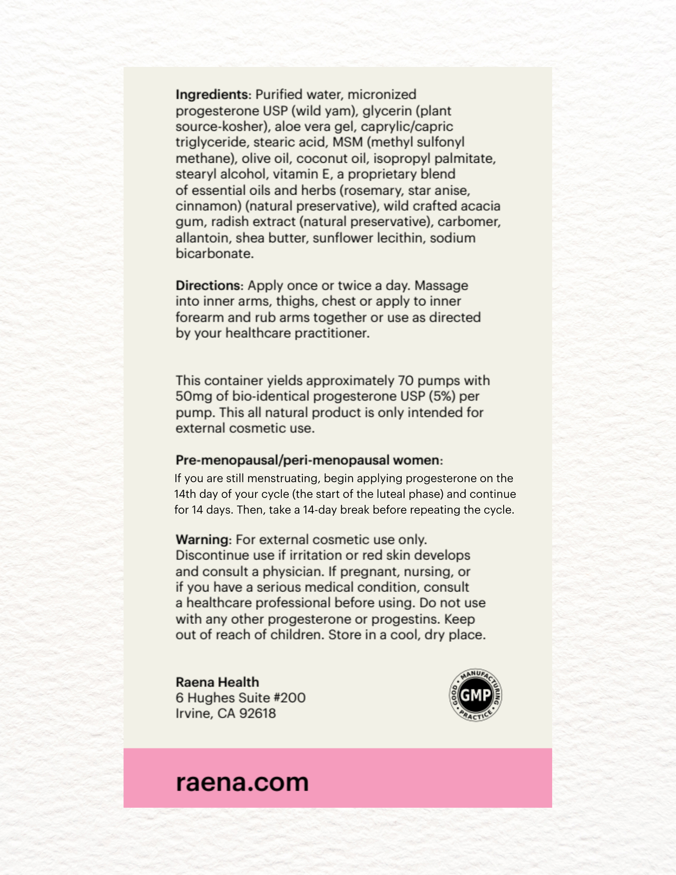 The Natural Progesterone Cream 50mg – Raena